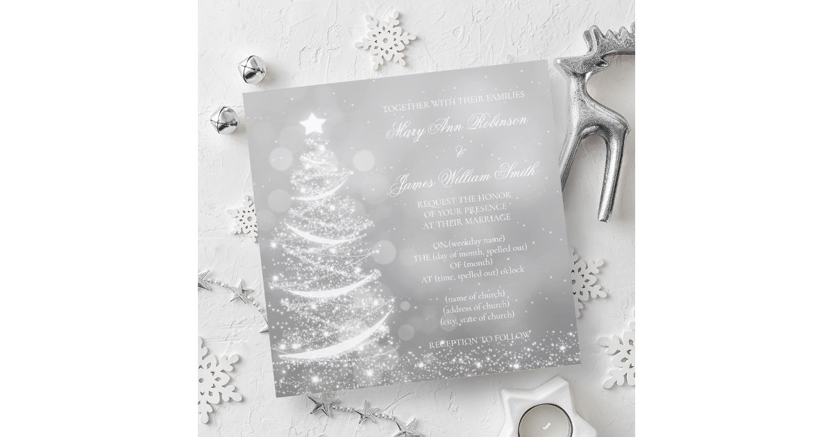 Elegant Silver Christmas Wedding Invitation | Zazzle