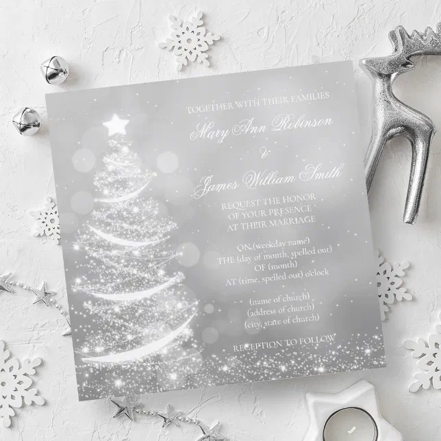 Elegant Silver Christmas Wedding Invitation | Zazzle