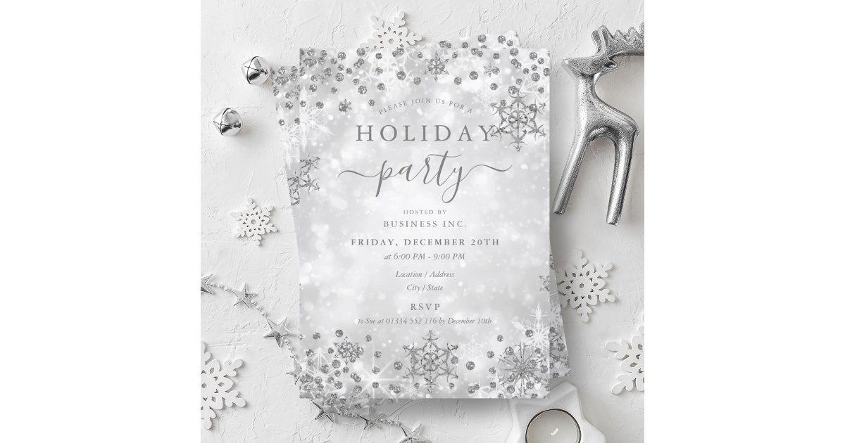 Elegant Silver Christmas Winter Company Holiday Invitation | Zazzle