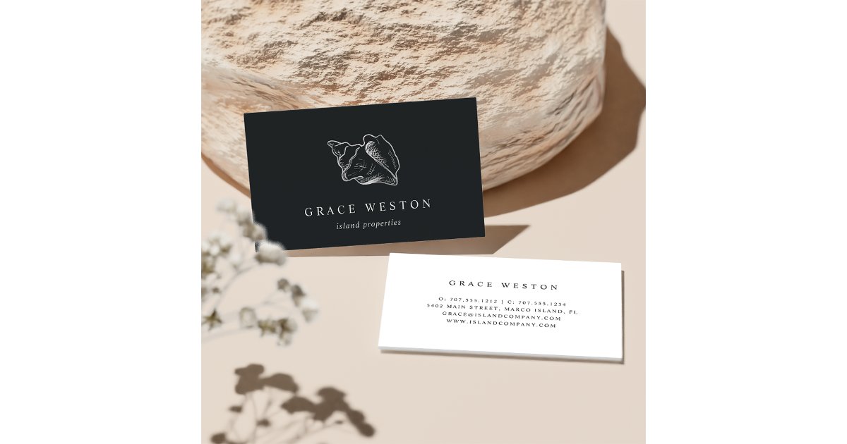 Elegant Silver Conch Shell Business Card | Zazzle