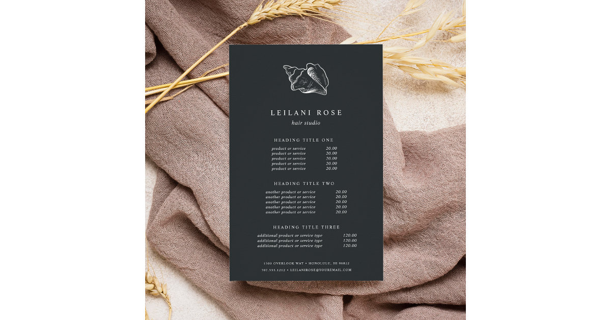 Elegant Silver Conch Shell | Pricing & Services Flyer | Zazzle