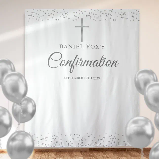 Elegant Silver Confirmation Photo Backdrop | Zazzle
