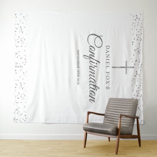 Elegant Silver Confirmation Photo Backdrop | Zazzle