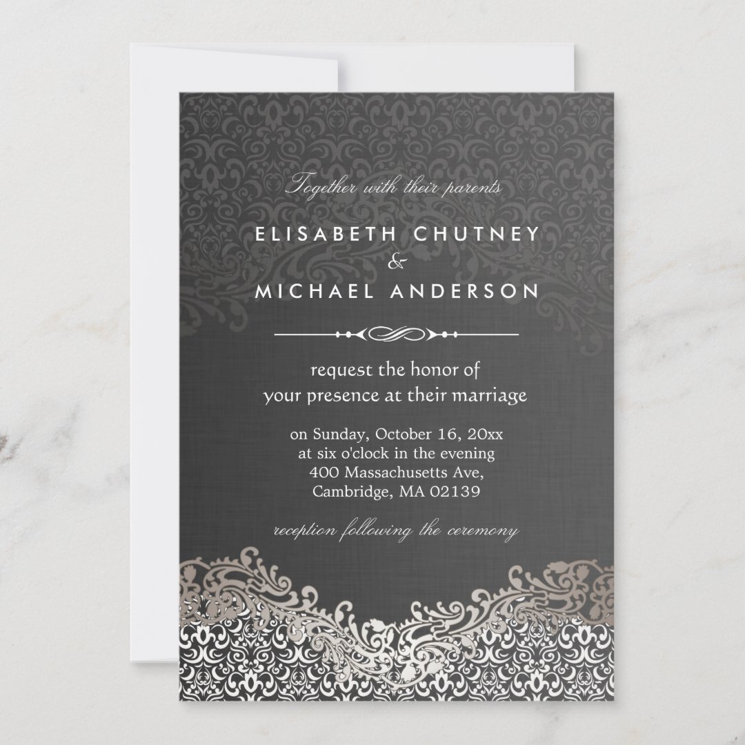 Elegant Silver Damask - Classic Formal Wedding Invitation | Zazzle