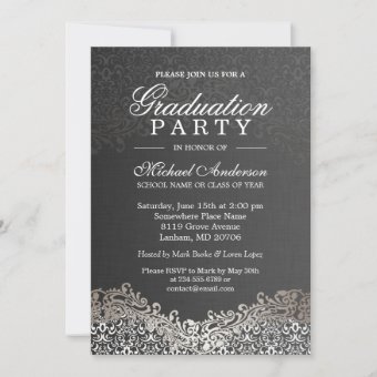 Elegant Silver Damask Grad Graduation Party Invitation | Zazzle