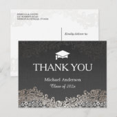 Elegant Silver Damask Graduation Thank You Postcard | Zazzle