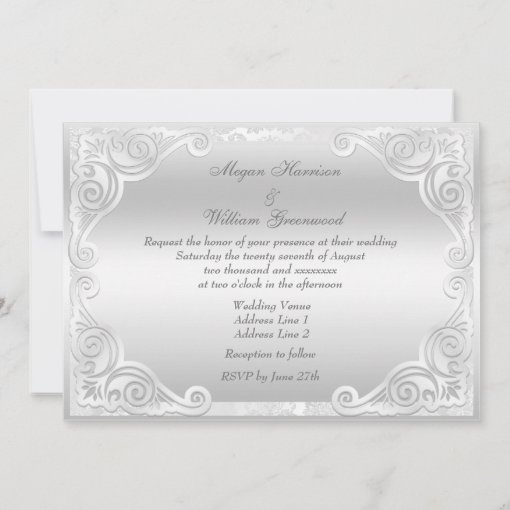 Elegant Silver Damask Wedding Invitation | Zazzle