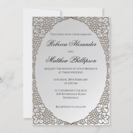 Elegant Silver Decorative Wedding Invitation | Zazzle