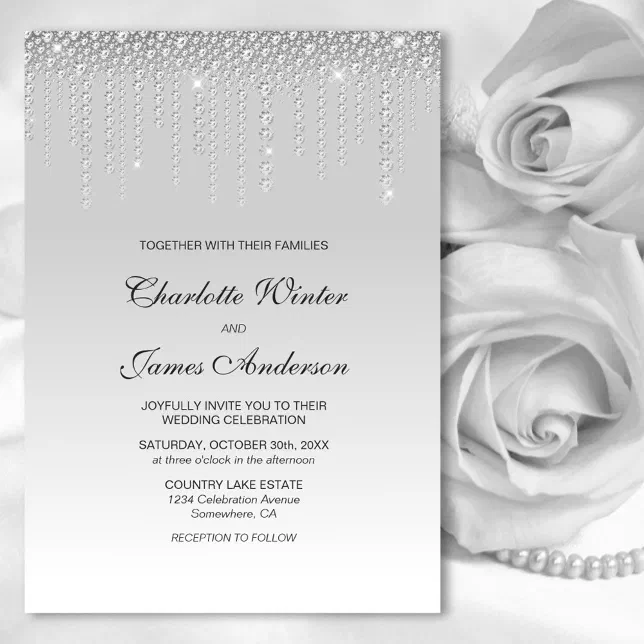 Elegant Silver Diamonds Wedding Invitation | Zazzle
