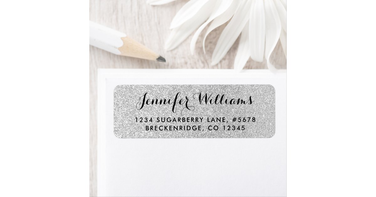 Elegant Silver Faux Glitter Return Address Label | Zazzle