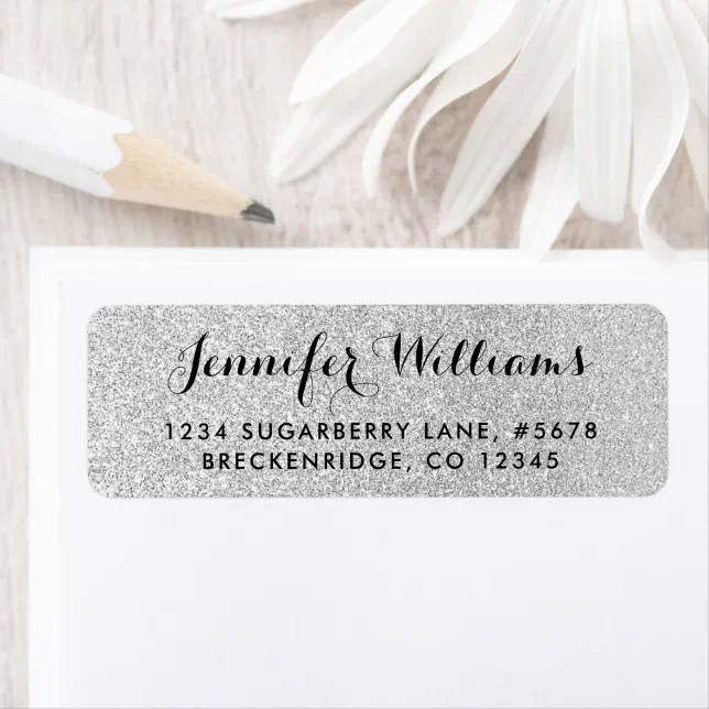 Elegant Silver Faux Glitter Return Address Label | Zazzle