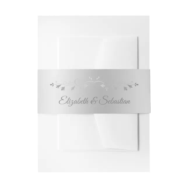 Elegant Silver Flourish Wedding Invitation Band Invitation Belly Band ...