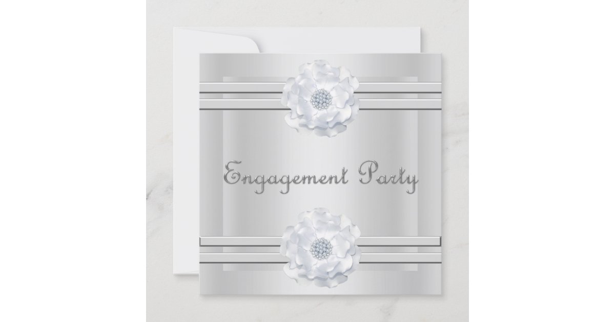 ELEGANT SILVER FLOWER ENGAGEMENT INVITATION | Zazzle