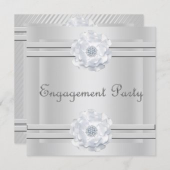 ELEGANT SILVER FLOWER ENGAGEMENT INVITATION | Zazzle