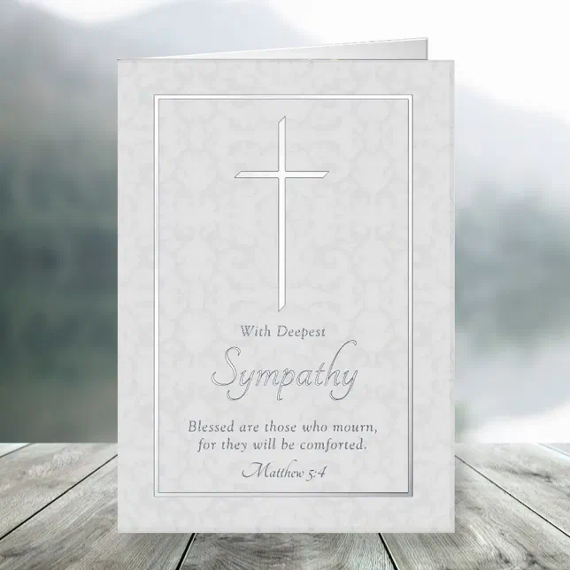 Elegant Silver Foil Cross Sympathy Real Foil Greeting Card | Zazzle