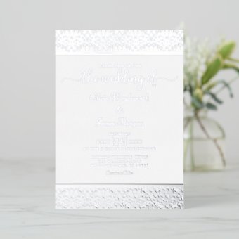 Elegant Silver Foil White Damask Wedding Foil Invitation | Zazzle