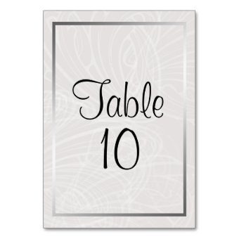Elegant Silver Frame and Grey Damask Wedding Table Number | Zazzle