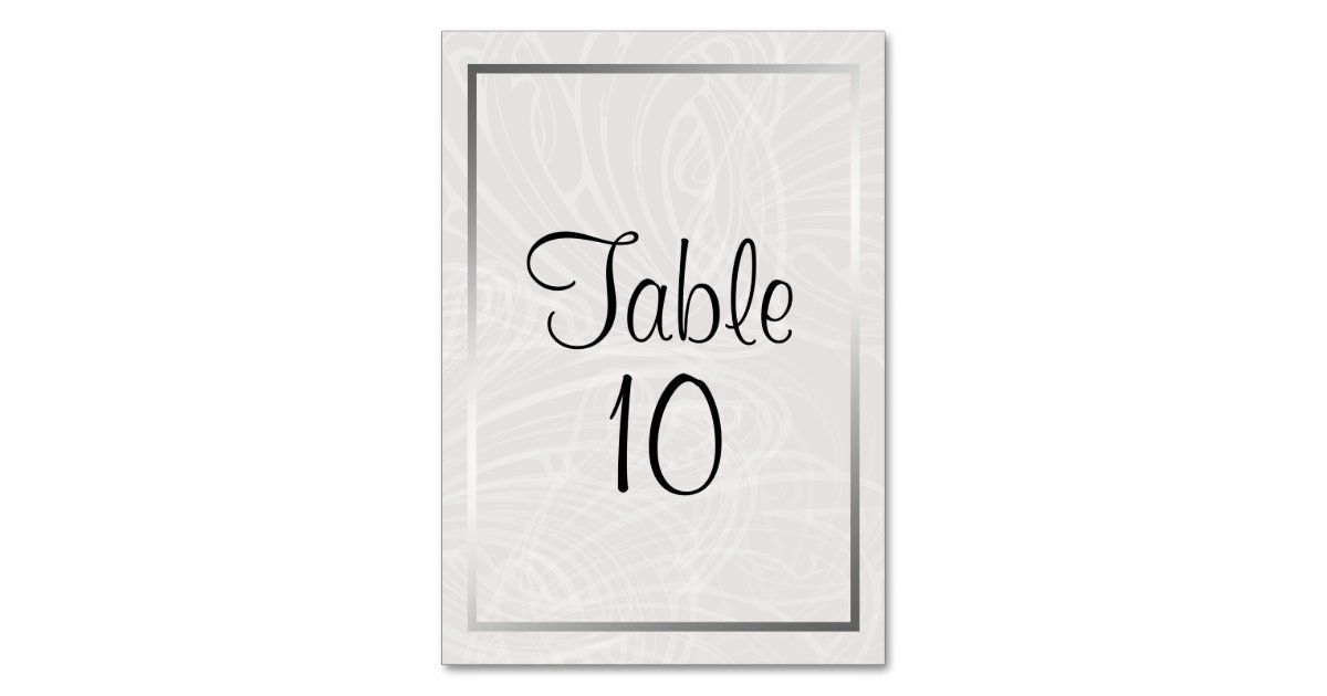 Elegant Silver Frame and Grey Damask Wedding Table Number | Zazzle