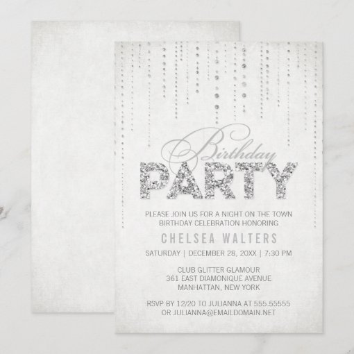 Elegant Silver Glitter Birthday Party Invitation | Zazzle
