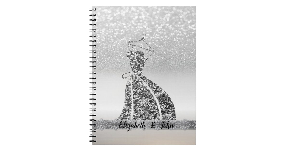 Elegant Silver Glitter Bokeh, Dress Notebook | Zazzle