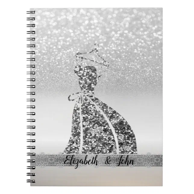 Elegant Silver Glitter Bokeh, Dress Notebook | Zazzle