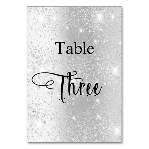 Elegant silver glitter calligraphy table three 3 table number | Zazzle