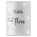 Elegant silver glitter calligraphy table three 3 table number | Zazzle