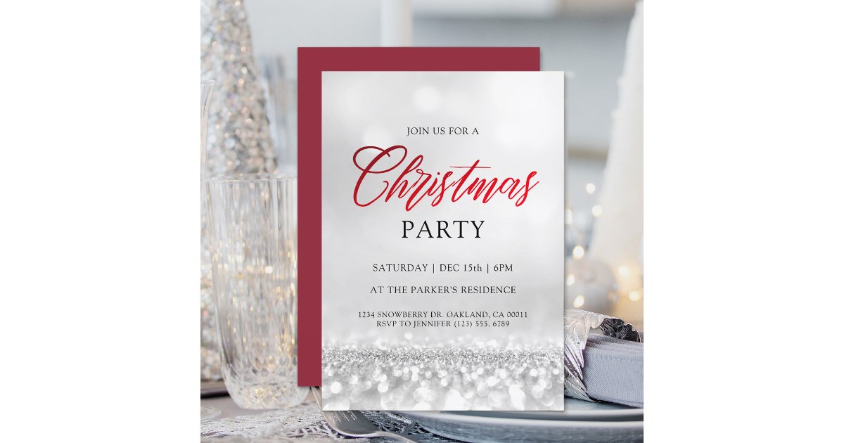 Elegant Silver Glitter Christmas Party Modern Invitation | Zazzle