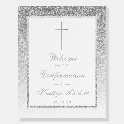 Elegant Silver Glitter Confirmation Or Baptism Foam Board | Zazzle