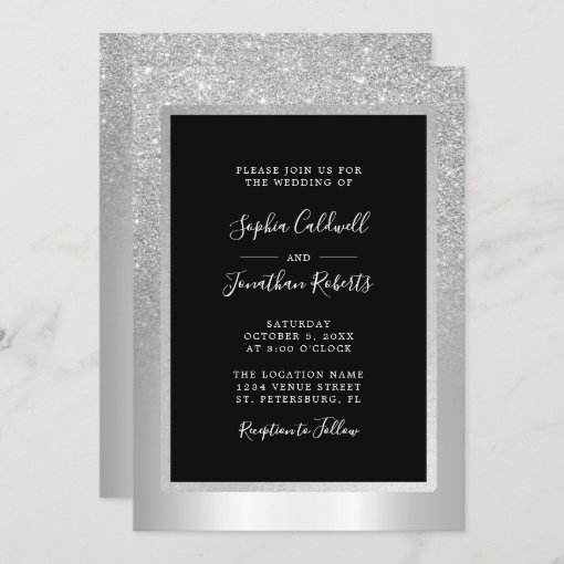 Elegant Silver Glitter Foil All in One Wedding Invitation | Zazzle
