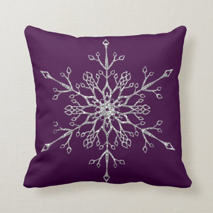 Elegant Silver Glitter Holiday Snowflake Purple Throw Pillow | Zazzle.com