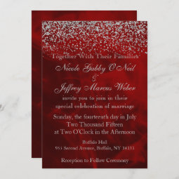 Elegant Silver Glitter on Red Wedding Invitation | Zazzle