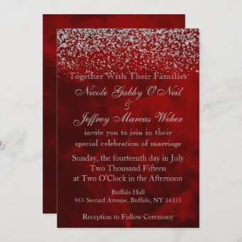 Elegant Silver Glitter on Red Wedding Invitation | Zazzle