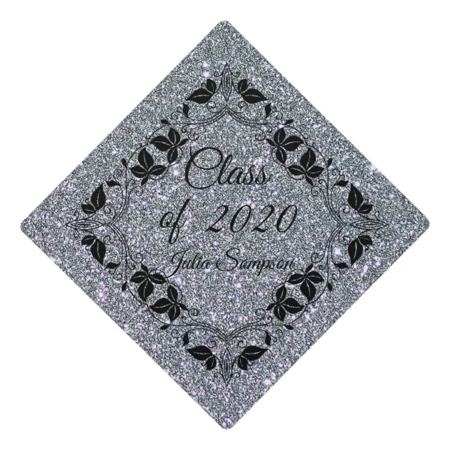 Elegant,Silver,Glitter,Ornamental,Personalize Graduation Cap Topper ...
