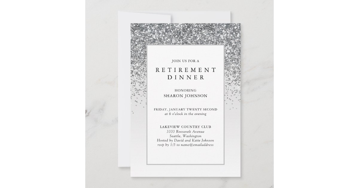 Elegant Silver Glitter Retirement Party Invitation | Zazzle