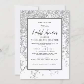 Elegant Silver Glitter Spark Virtual Bridal Shower Invitation | Zazzle