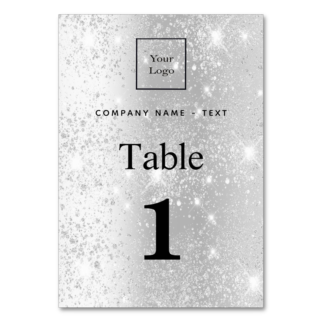 Elegant silver glitter table number logo cafe | Zazzle