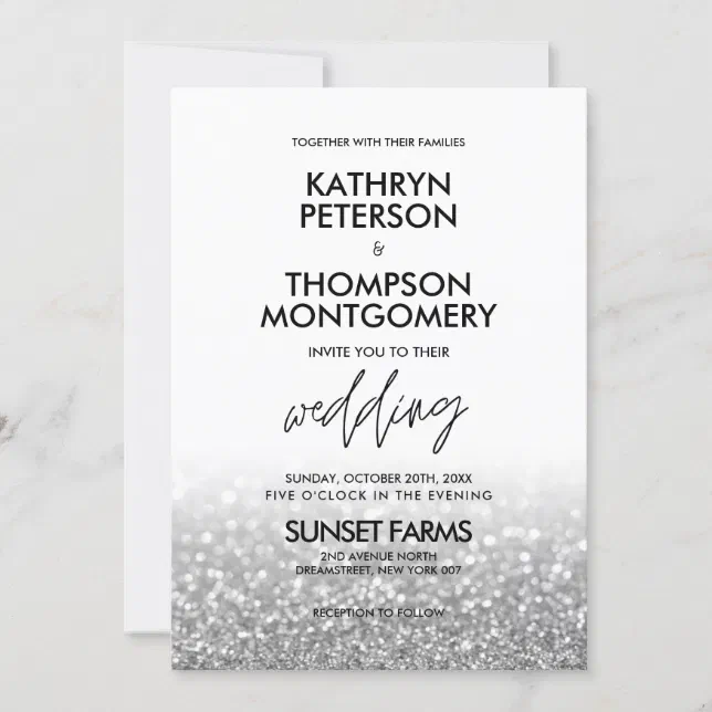 Elegant Silver Glitter Trendy Wedding Invitation | Zazzle