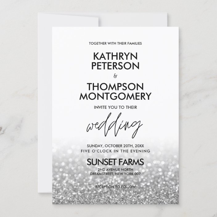 Elegant Silver Glitter Trendy Wedding Invitation | Zazzle.com