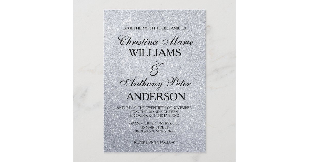 Elegant Silver Glitter Wedding Invitation | Zazzle.com