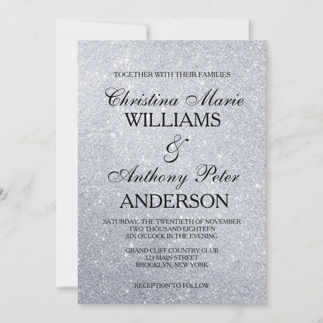 Elegant Silver Glitter Wedding Invitation | Zazzle