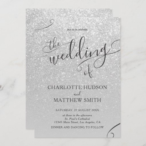 Elegant Silver Glitter Wedding Invitation | Zazzle