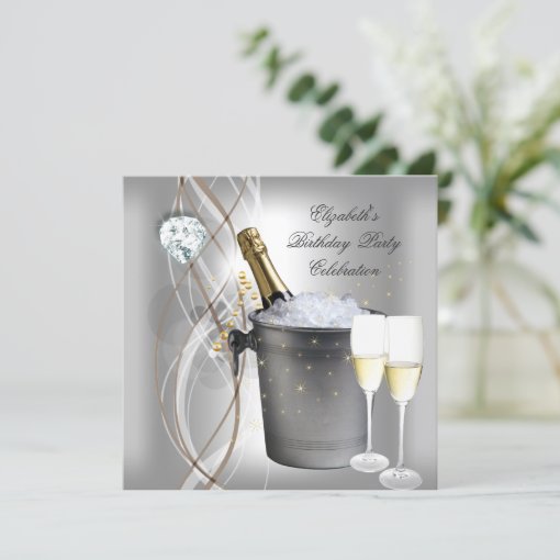 Elegant Silver Gold Champagne Birthday Party Invitation | Zazzle