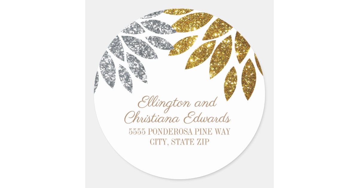 Elegant Silver Gold Glitter Floral White Christmas Classic Round ...
