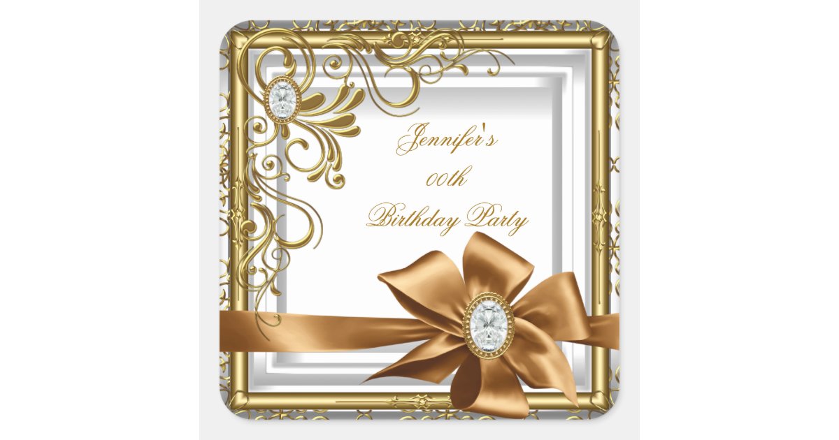 Elegant Silver Gold Jewel image Birthday Party Square Sticker | Zazzle