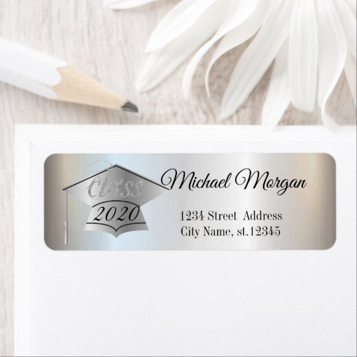 Elegant Silver Graduation Cap Label | Zazzle