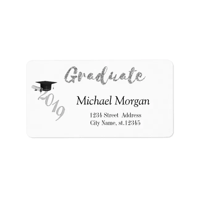 Elegant Silver Graduation Cap Label | Zazzle