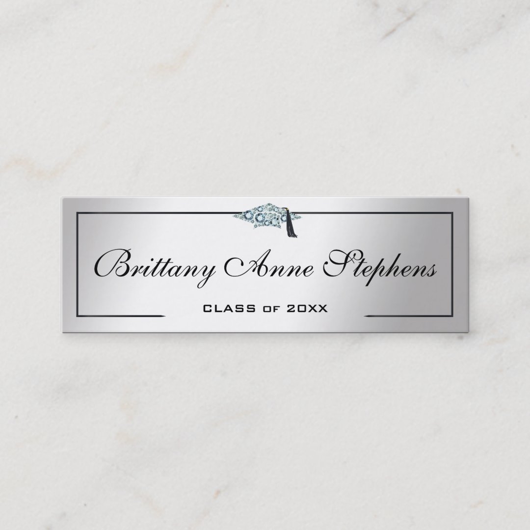 Elegant Silver Graduation Diamond Name Card Insert | Zazzle