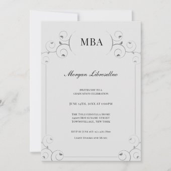 Elegant Silver Gray MBA Graduation Party Invitation | Zazzle