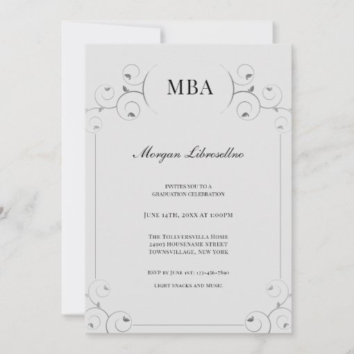 Elegant Silver Gray MBA Graduation Party Invitation | Zazzle